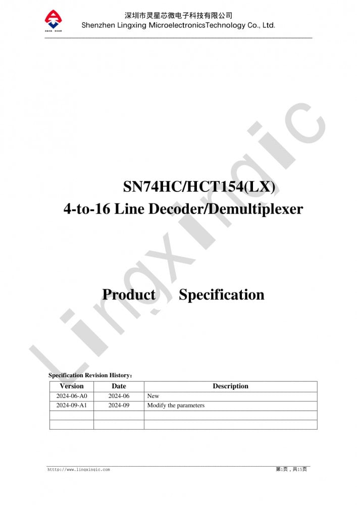 SN74HC154 datasheet page 1