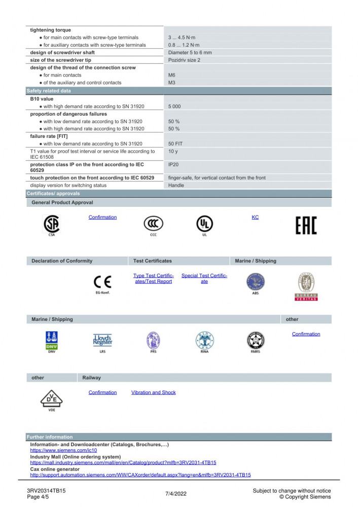 3RV20314TB15 technical document page 4