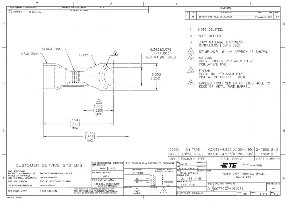 TE Connectivity 165012 product drawing preview