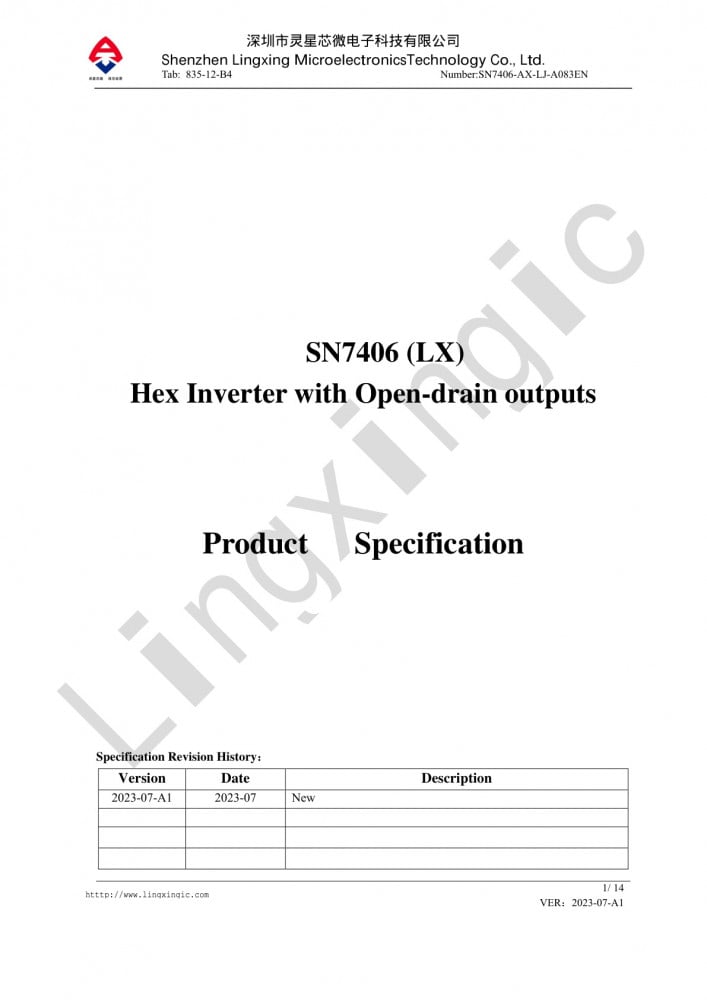 SN7406DR(LX) datasheet page 1