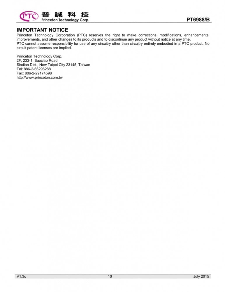 PT6988B datasheet page 10
