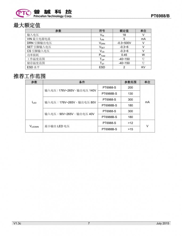 PT6988B datasheet page 7