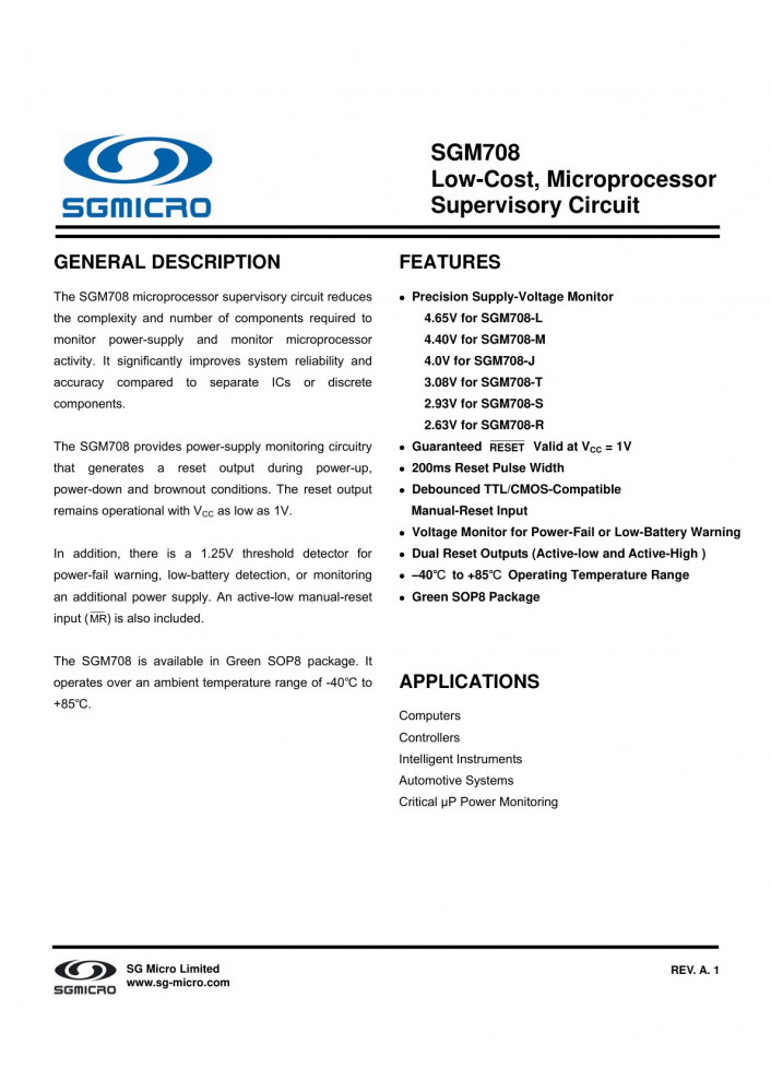SGM708 datasheet page 1