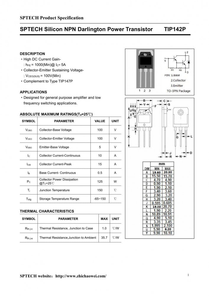 TIP142P datasheet page 1