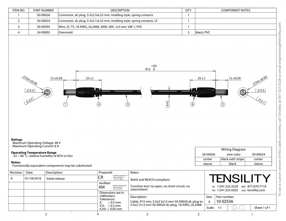 Tensility International 10-02556 cable assembly product drawing