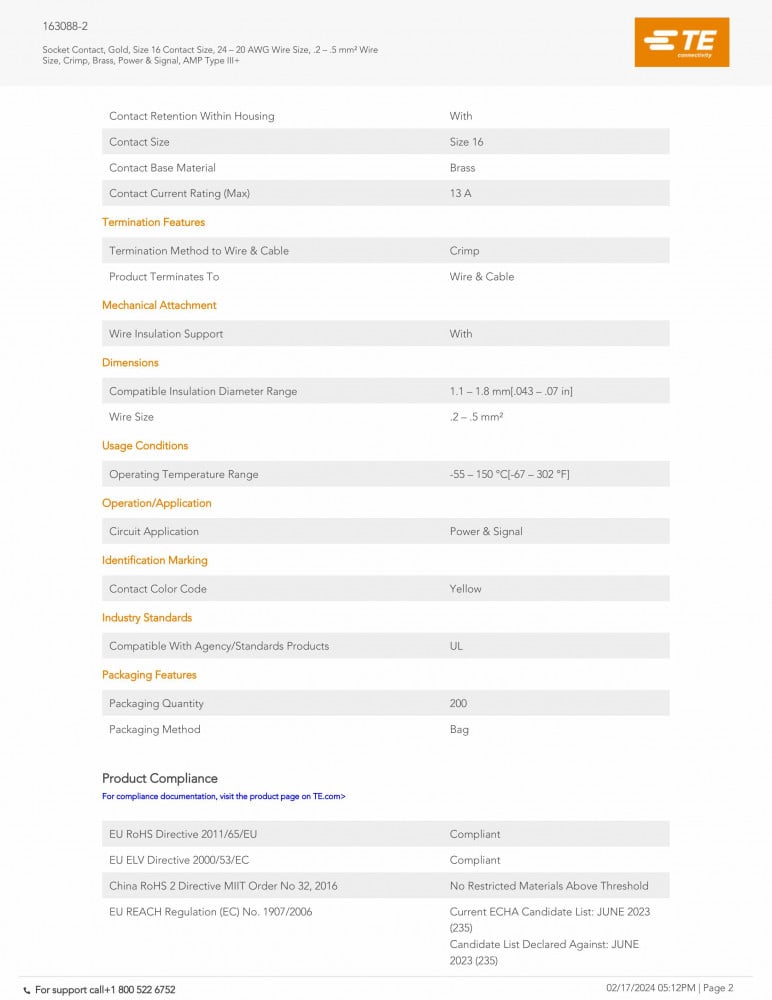 TE Connectivity 163088-2 technical document page 2