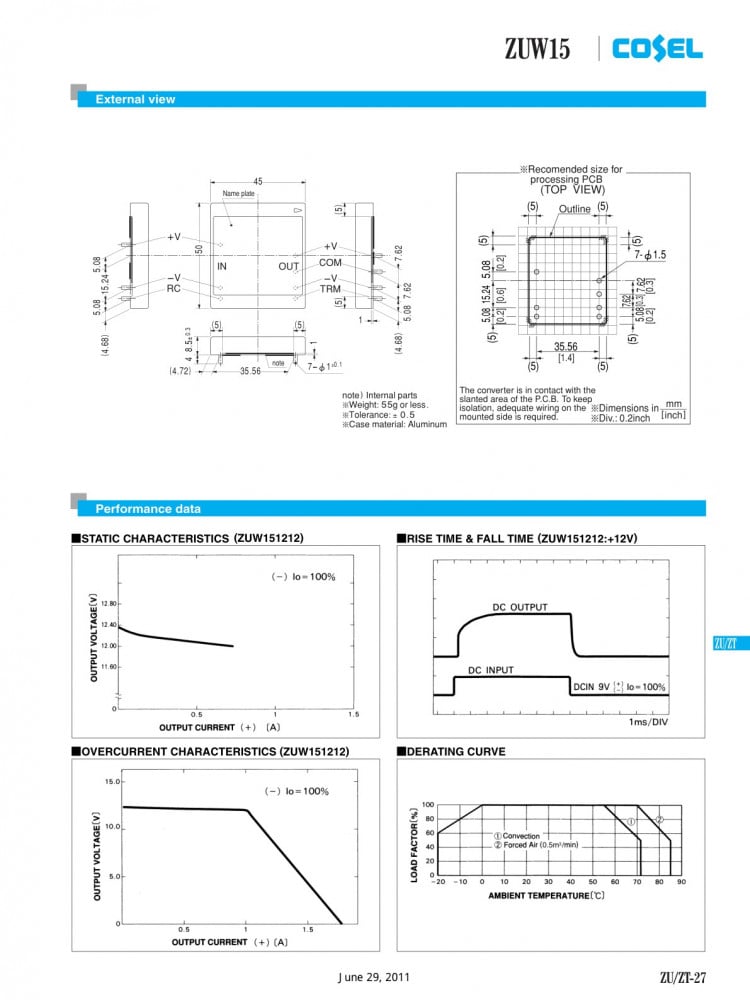 Cosel ZUW series document page 10