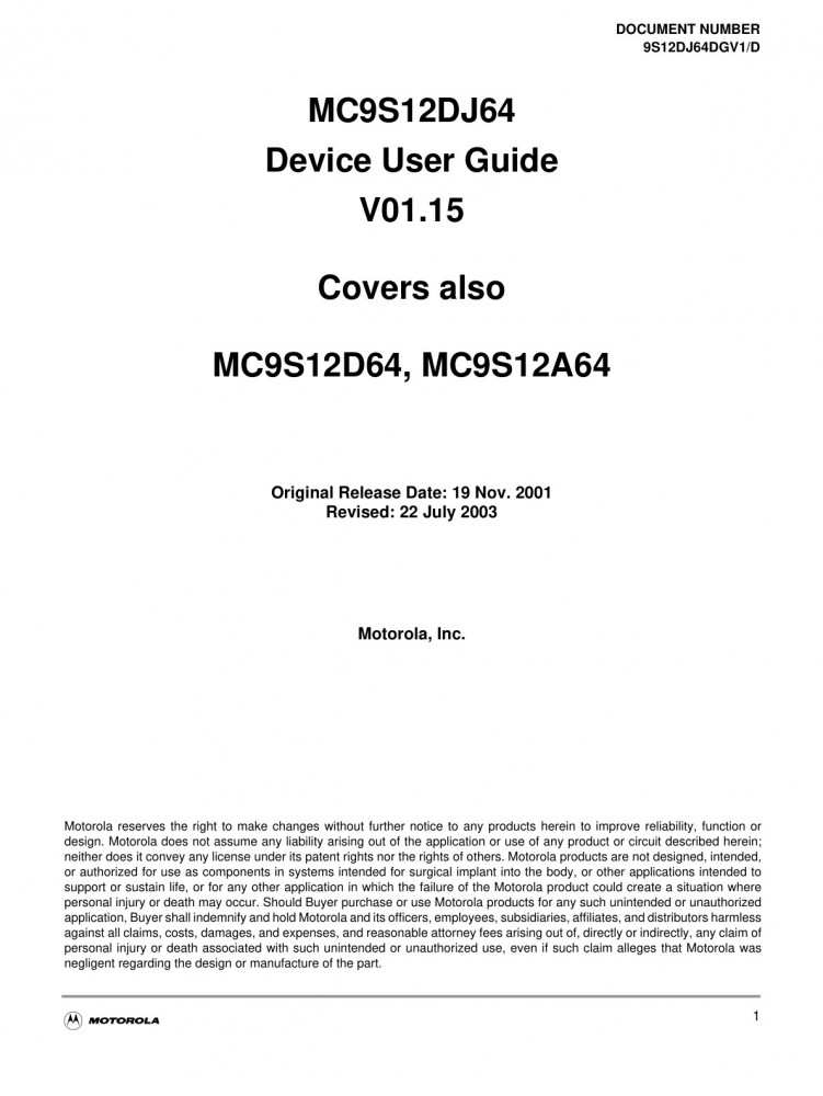 MC9S12D64 technical document page 1