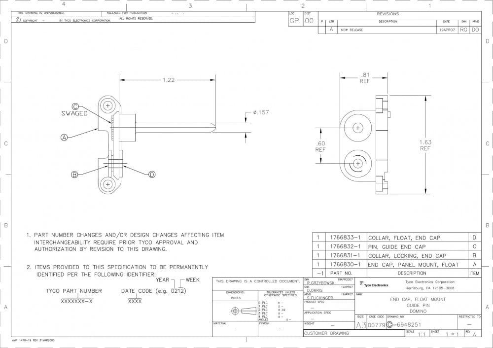 TE Connectivity 6648251-1 controlled drawing