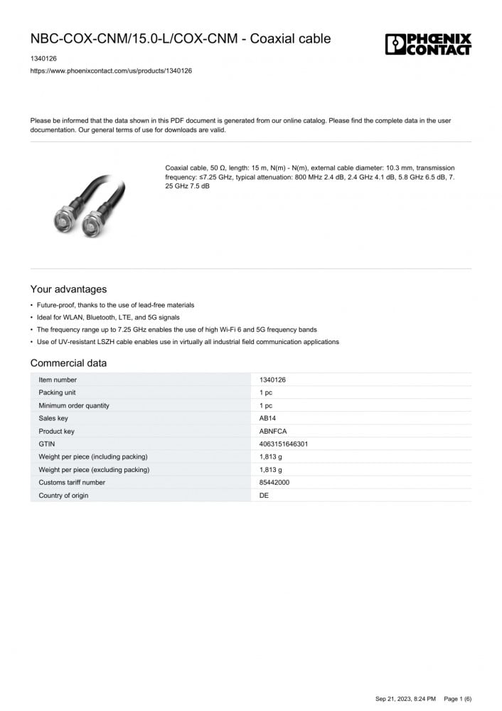 Phoenix Contact 1340126 technical document page 1