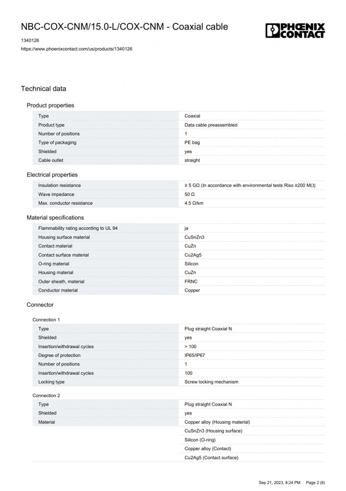 Phoenix Contact 1340126 technical document page 2