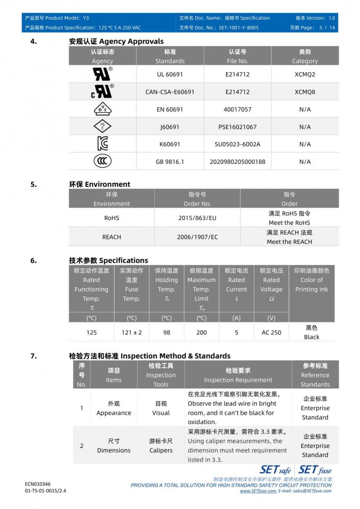 Y3 datasheet page 5