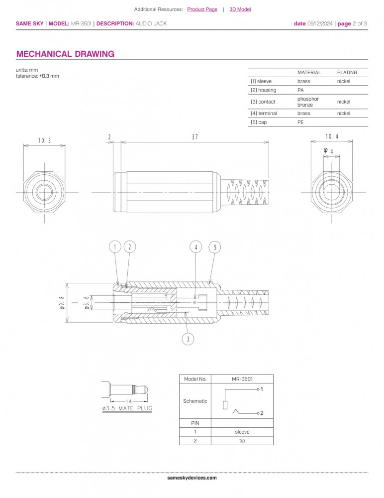 MR-3501 technical document page 2