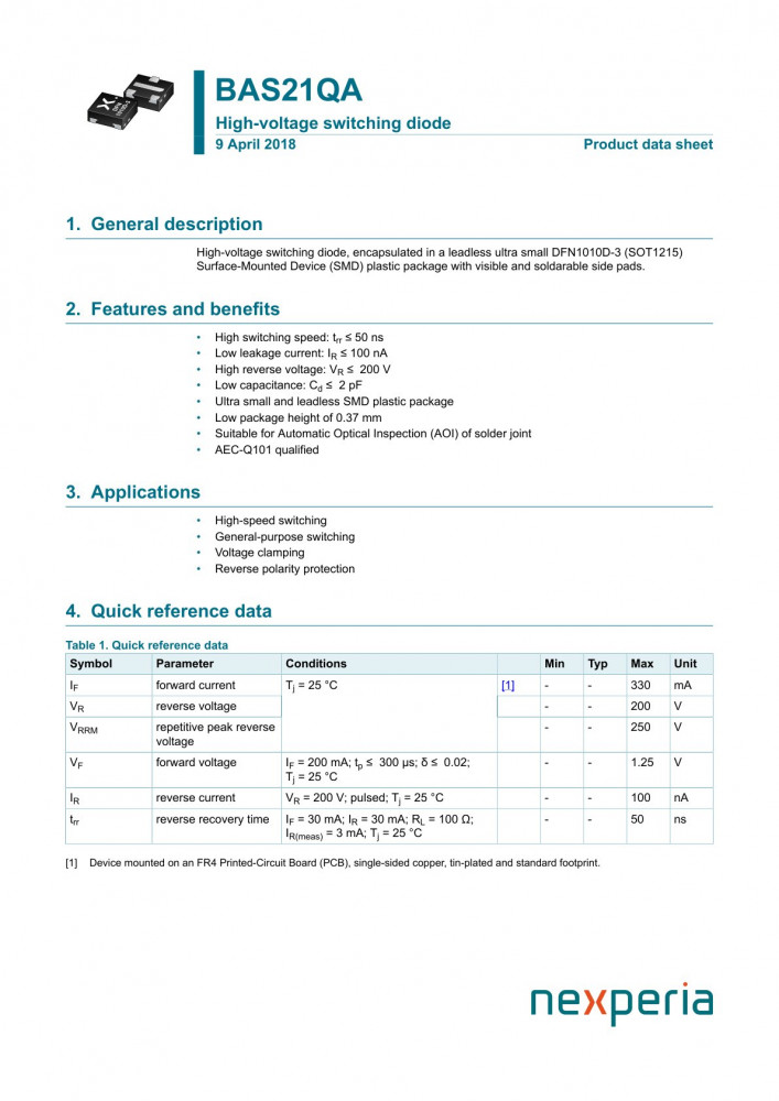 BAS21QA datasheet page 1