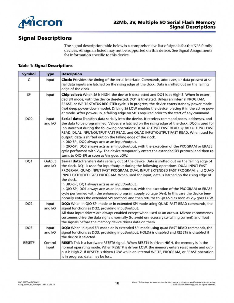 N25Q032A13ESCA0F datasheet page 10