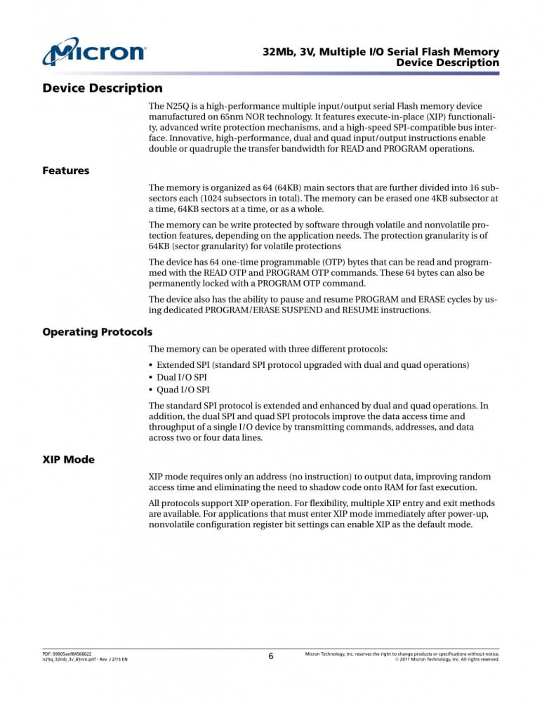 N25Q032A13ESCA0F datasheet page 6