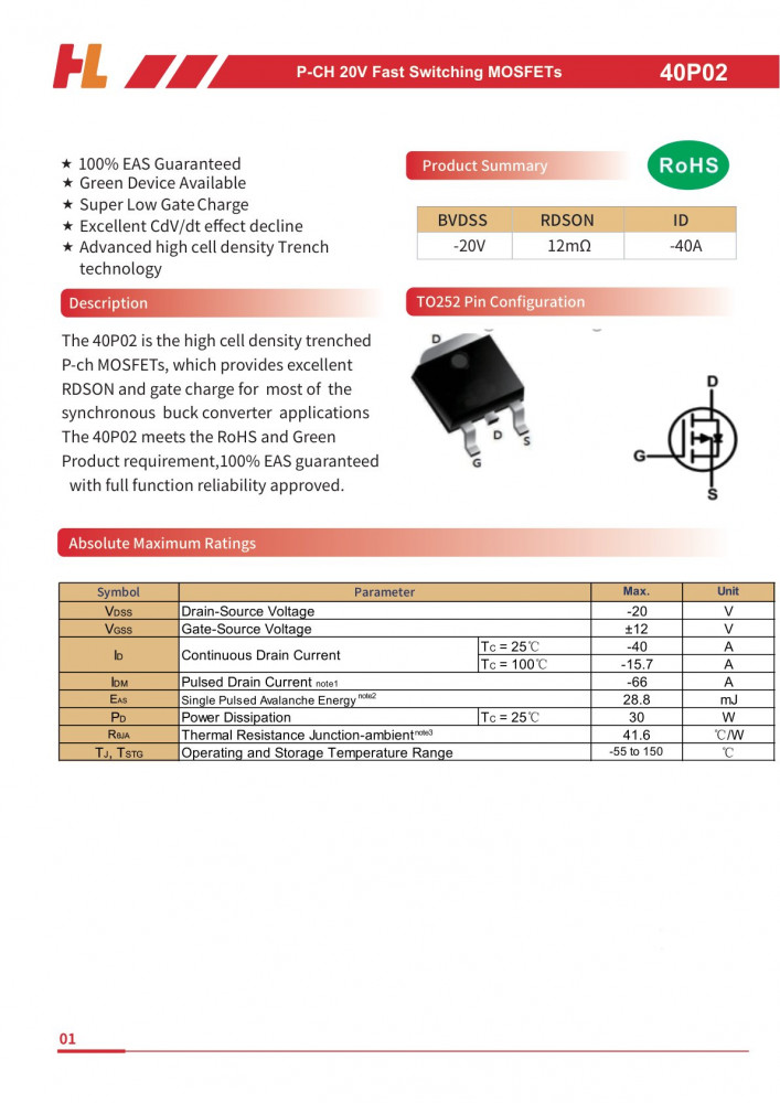 HL 40P02 datasheet page 1