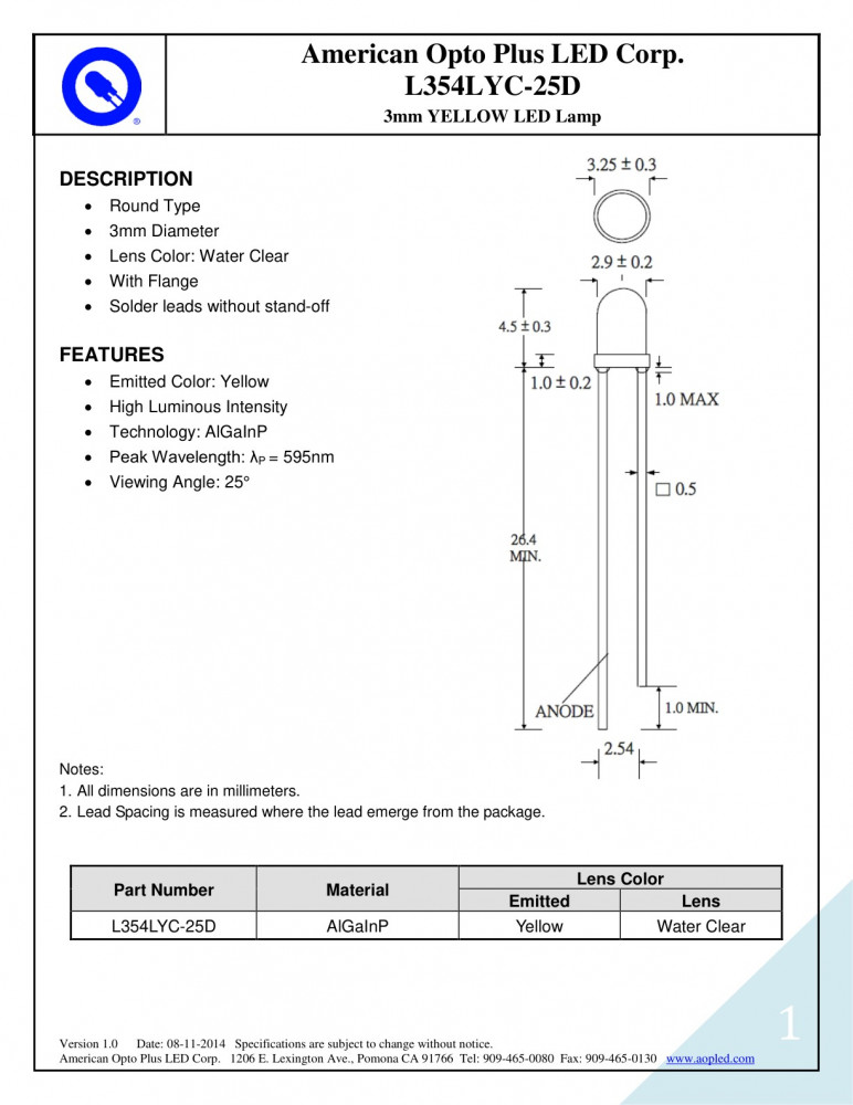 L354LYC-25D technical document, page 1