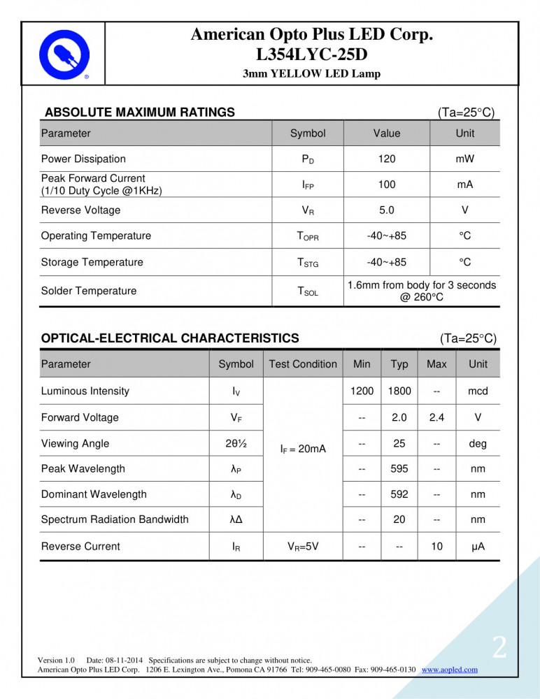 L354LYC-25D technical document, page 2