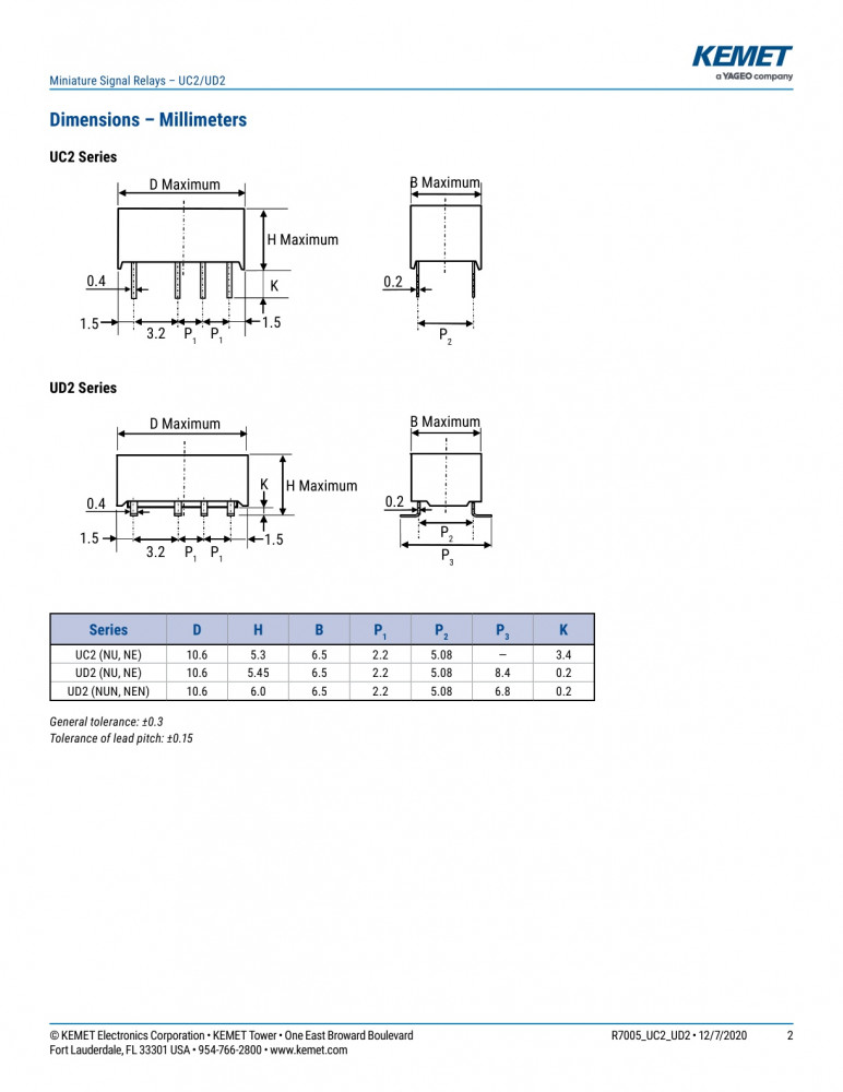 KEMET UD2-5NU technical document page 2