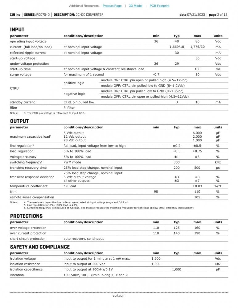 PQC75-48-S12-O datasheet page 2