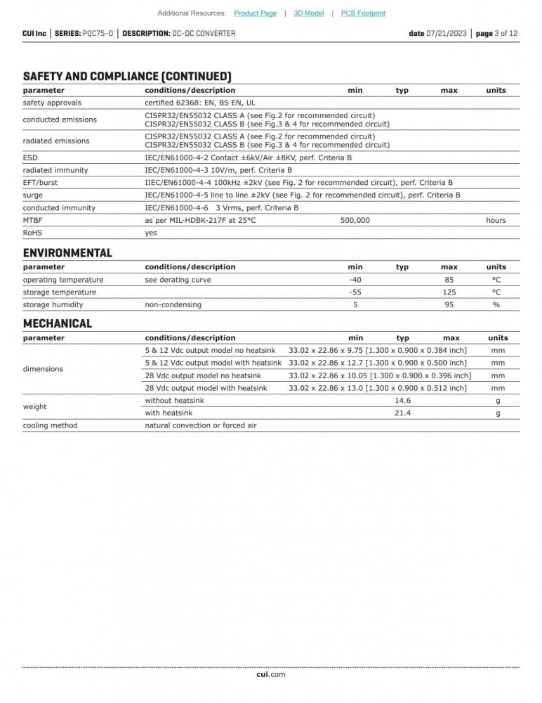 PQC75-48-S12-O datasheet page 3