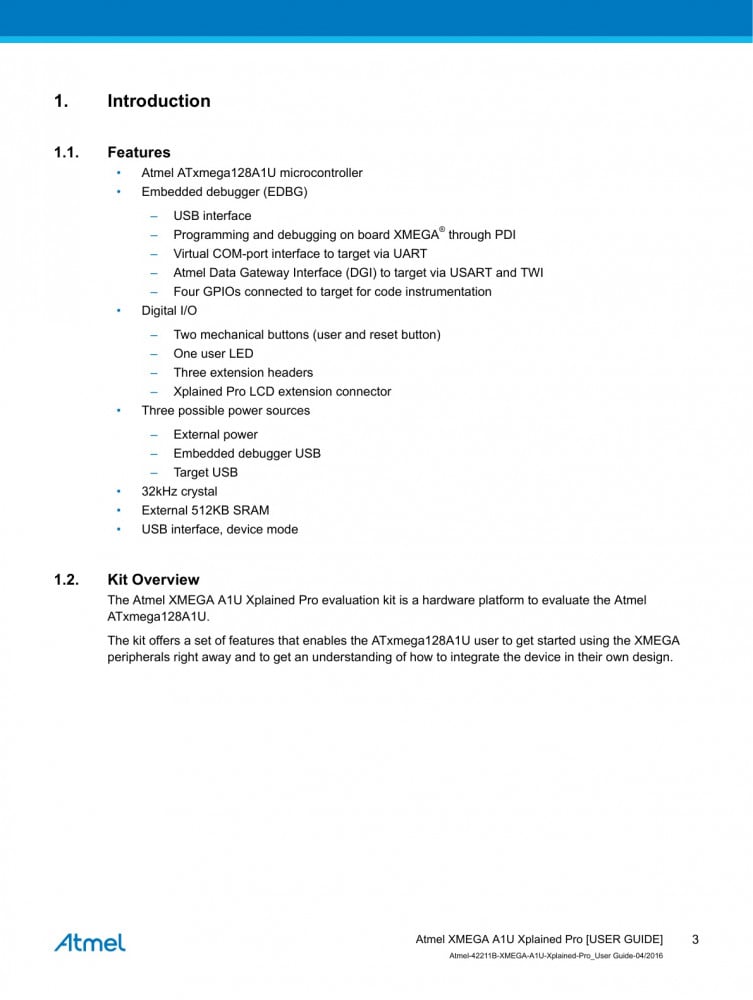 ATXMEGAA1U-XPRO user guide page 3