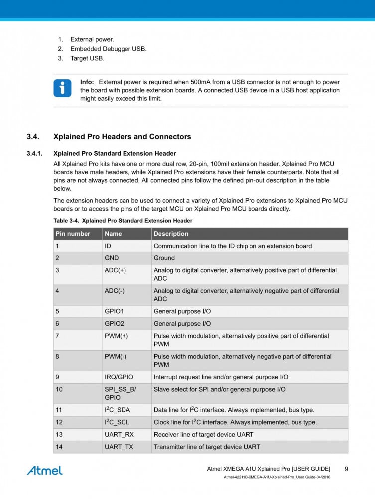 ATXMEGAA1U-XPRO user guide page 9