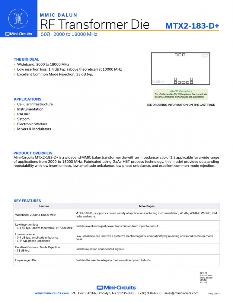 MTX2-183-DG+ datasheet page 1