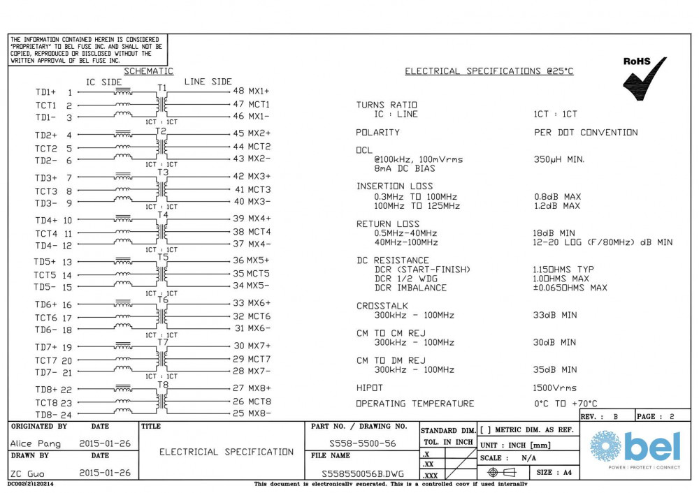 Bel Fuse S558-5500-56 electrical specification drawing