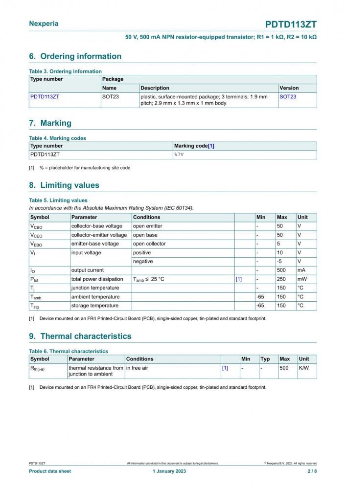 PDTD113ZT datasheet page 2