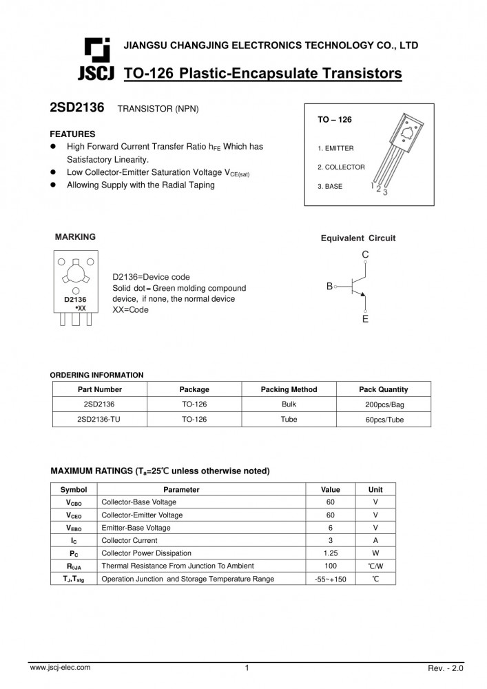 2SD2136 datasheet page 1