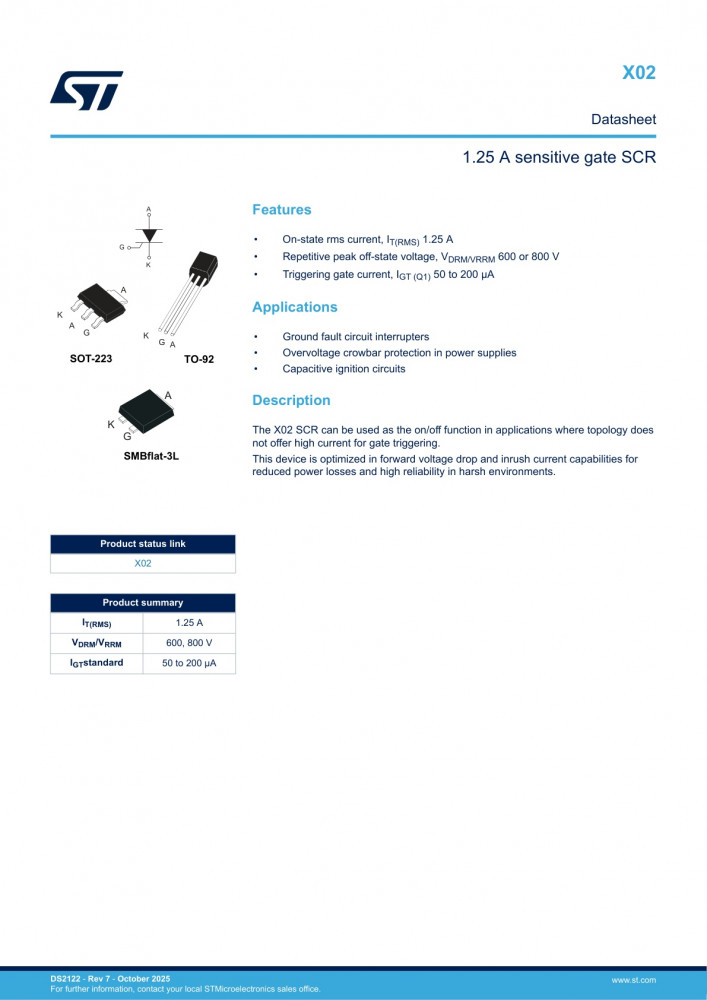 X02 SCR datasheet page 1
