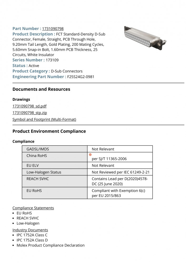 MOLEX 1731090798 technical document preview, page 1