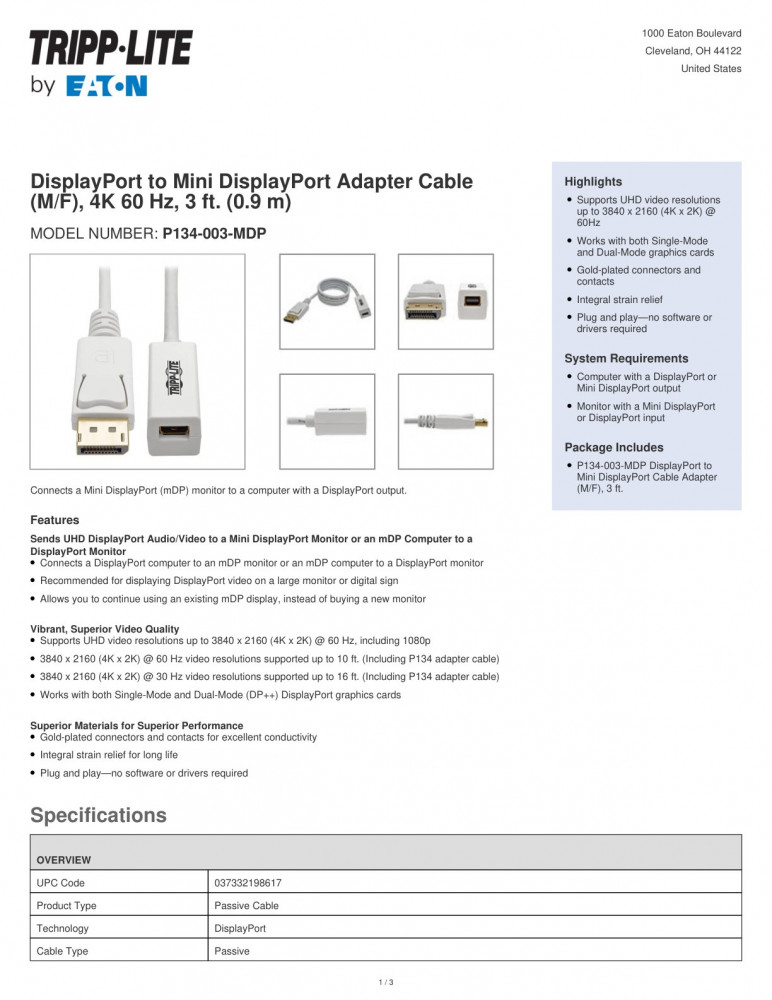 P134-003-MDP technical document page 1