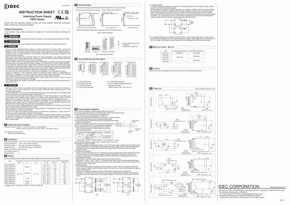 IDEC PS3V-015AF24C instruction sheet