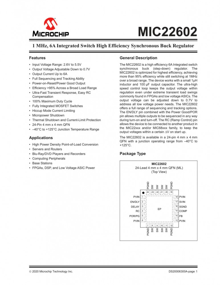 MIC22602 datasheet preview, page 1