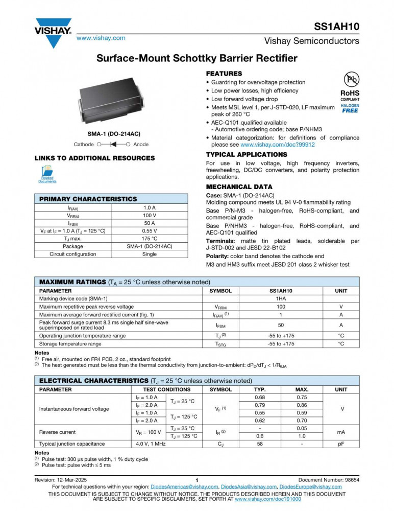 SS1AH10 datasheet page 1