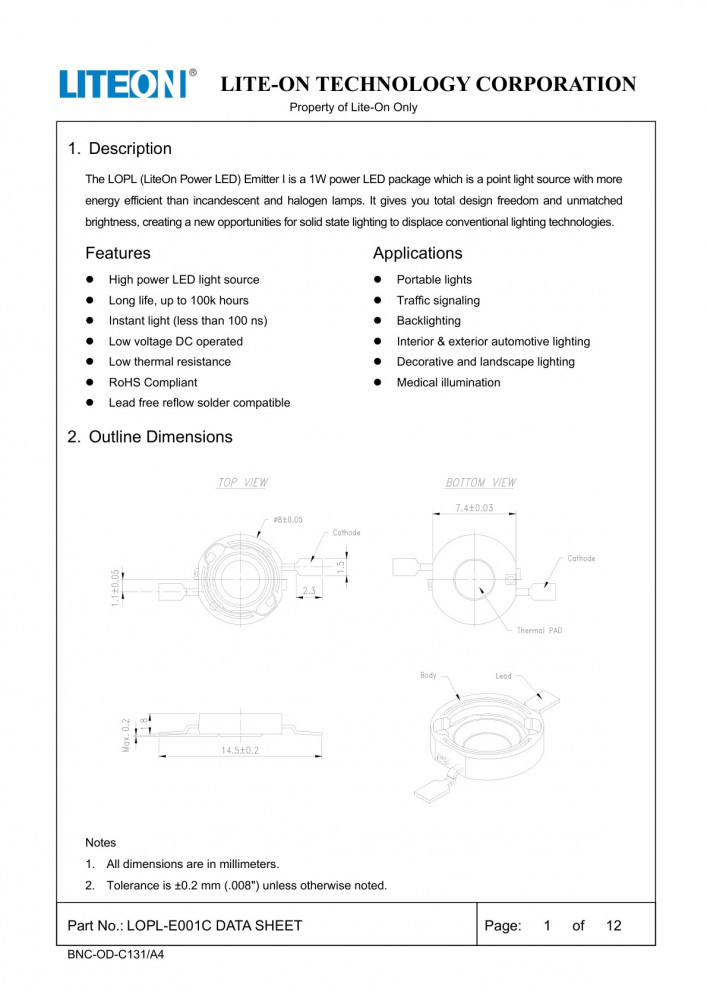LOPL-E001C datasheet page 1