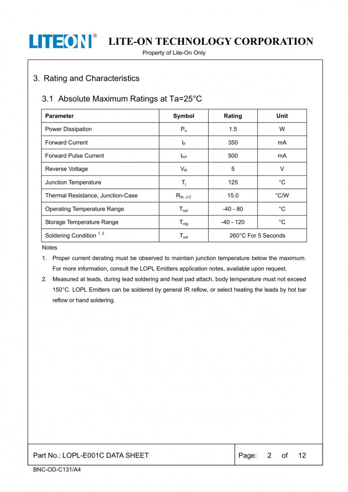 LOPL-E001C datasheet page 2