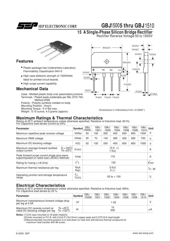 SEP GBJ1510 datasheet page 1