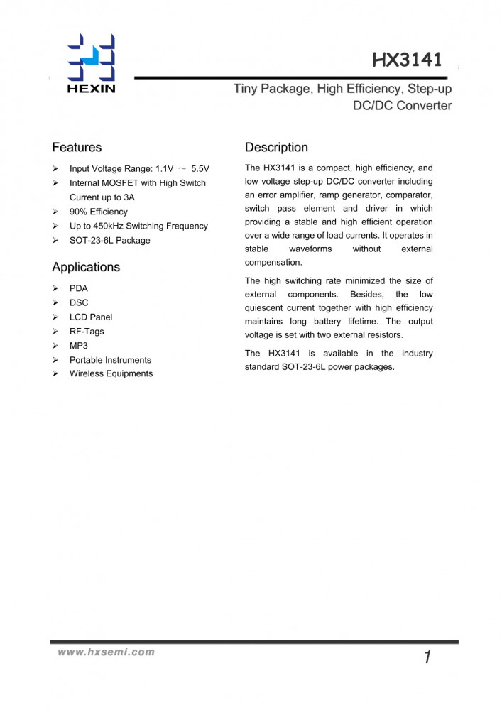 HX3141-AF datasheet page 1