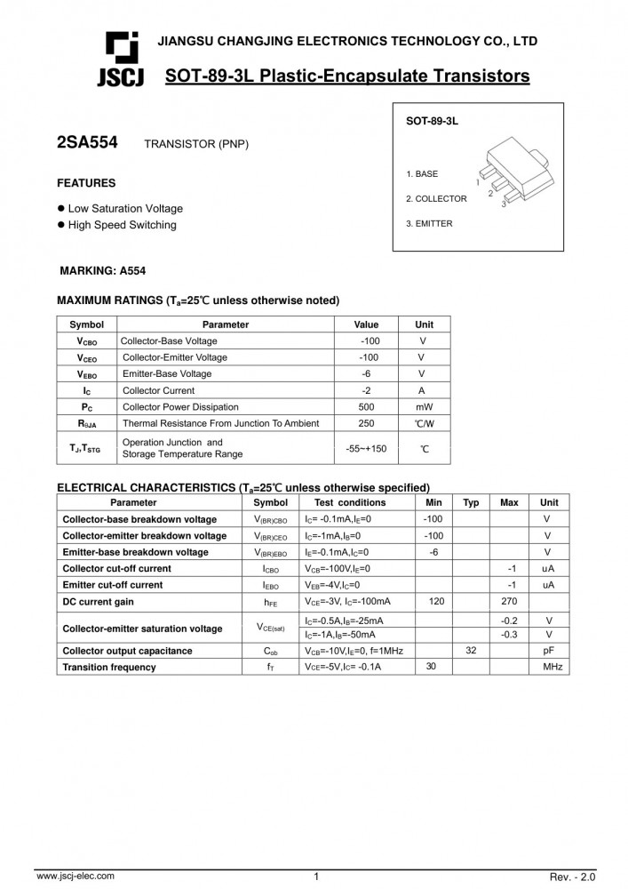 2SA554 datasheet page 1