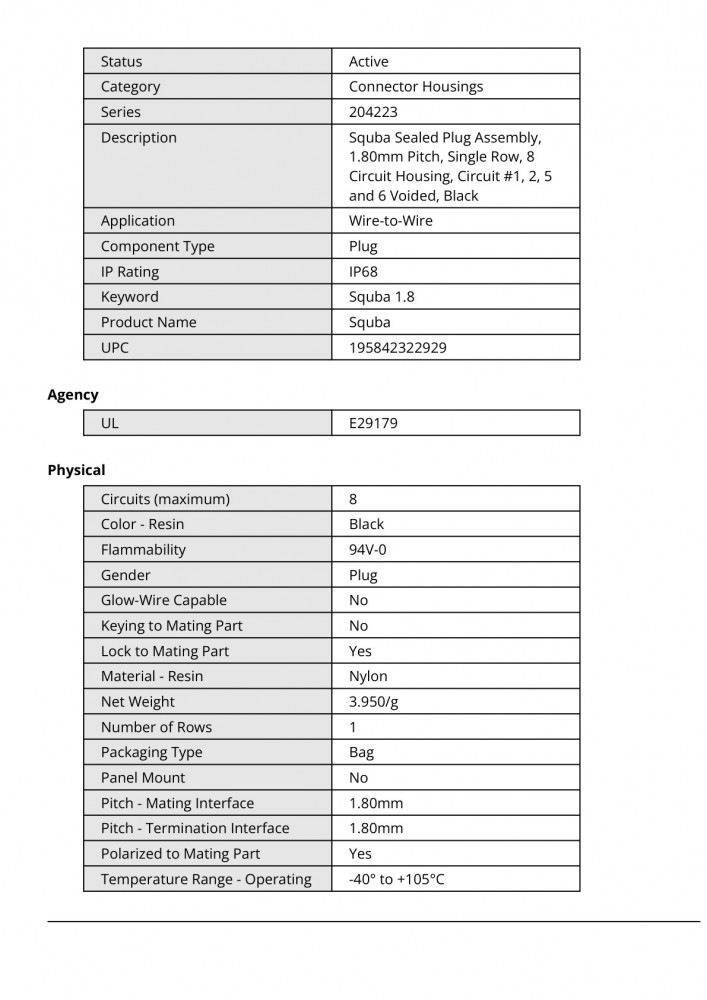 Technical document page 2 for MOLEX 2042239808