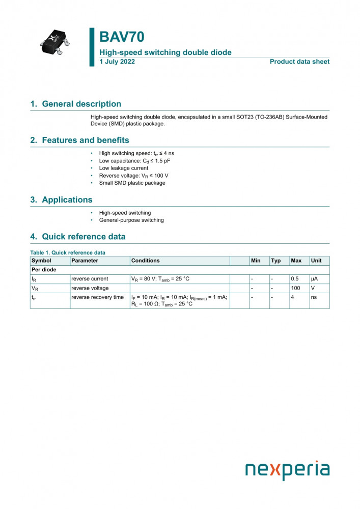 BAV70 datasheet page 1
