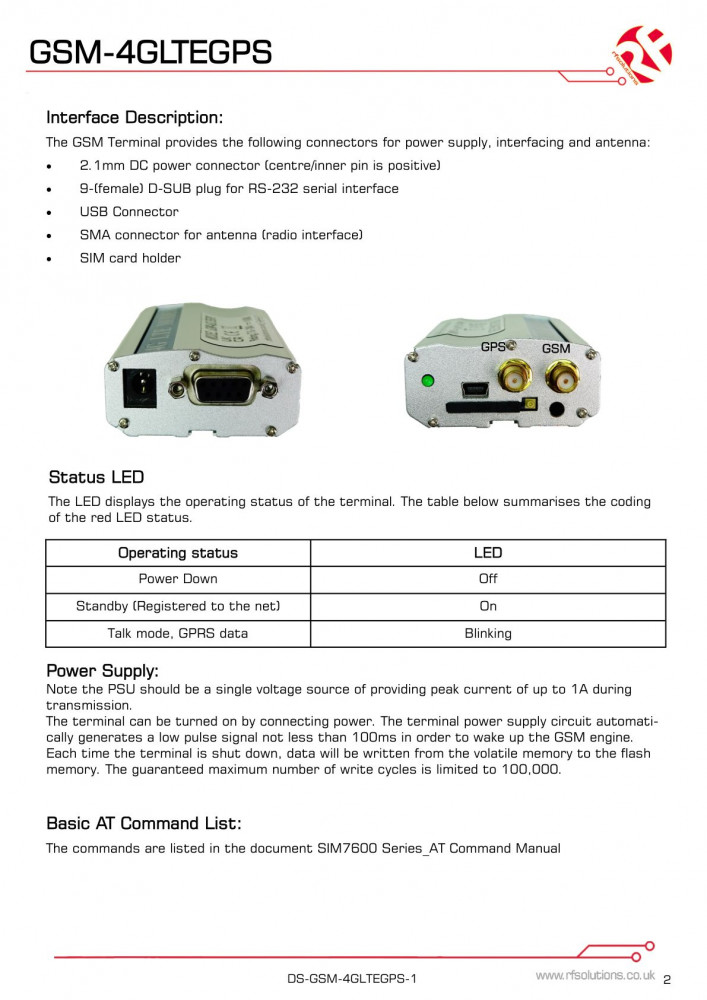 GSM-4GLTEGPS technical document page 2