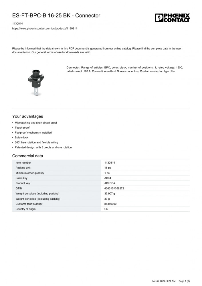 Phoenix Contact 1130814 technical document page 1