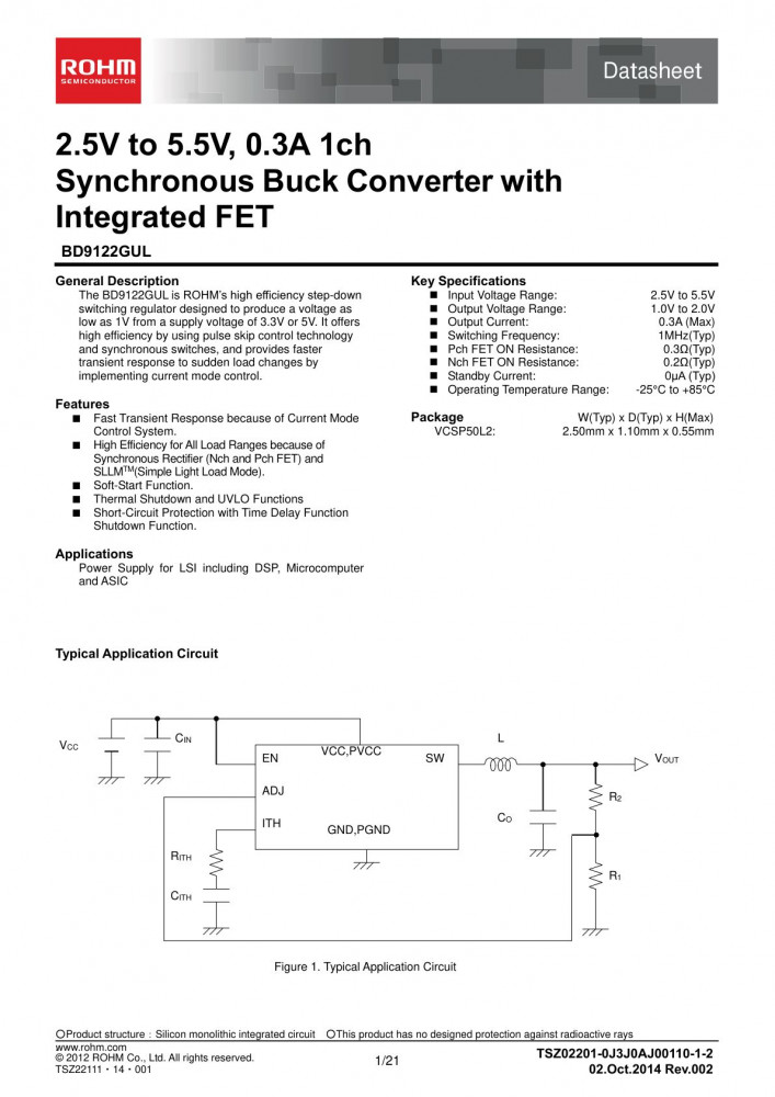 BD9122GUL-E2 datasheet page 1