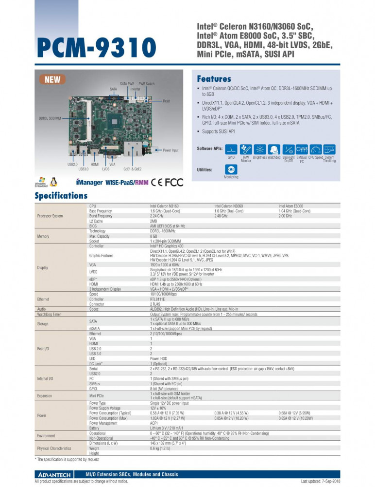 ADVANTECH PCM-9310 technical document page 1