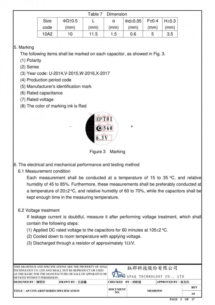 APAQ AREP specification page 5